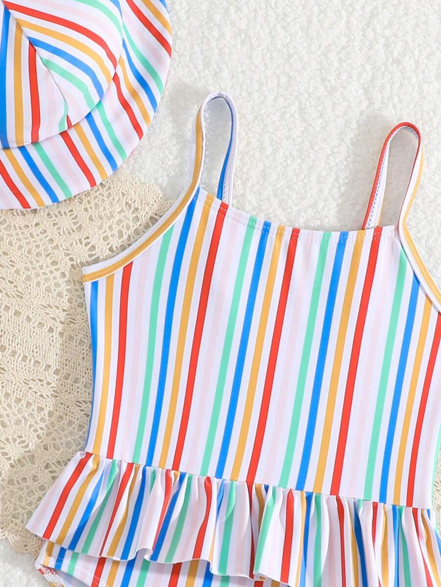 Girls' (Little) One-Piece Swimsuit With Printed Stripes, Comes With ...