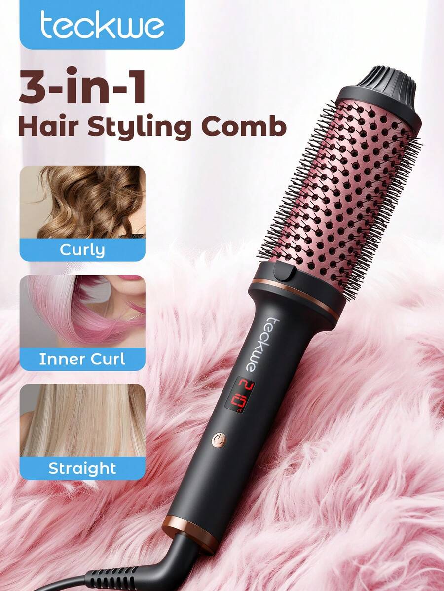 Teckwe แปรงม้วนผมไฟฟ้า, แปรงม้วนผม 3 ใน 1, แปรงไทเธอร์มัล, จอแสดงผล LCD ...