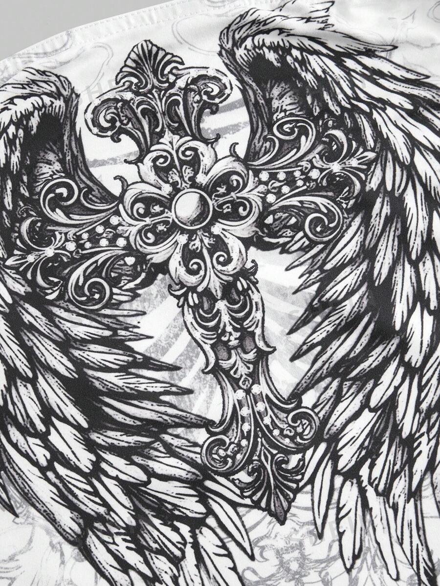 ROMWE Goth Y2K Gothic Cross And Wing Printed Women's Bustier Top ...