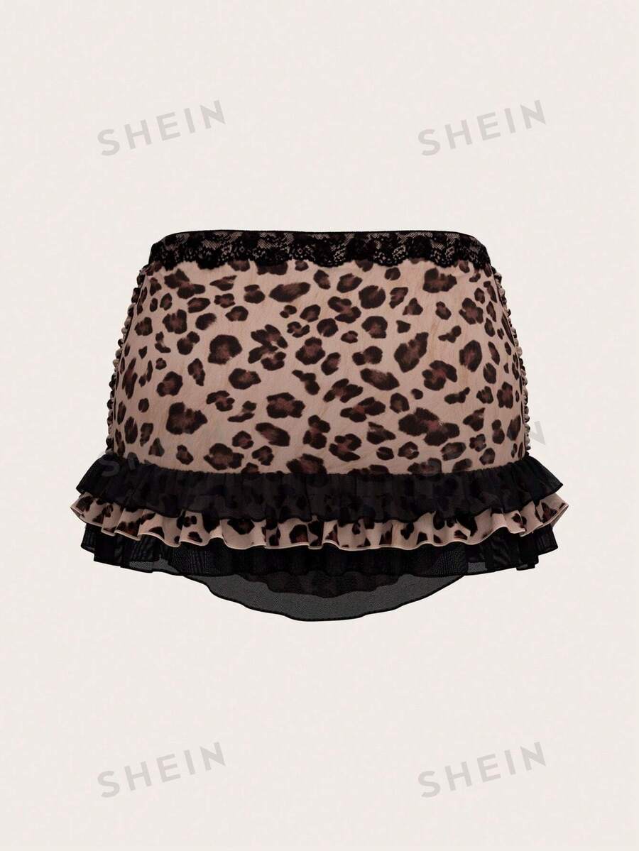 SHEIN ICON Women's Spicy Leopard Print Low Rise Pleated Mini Y2K Ruffle ...