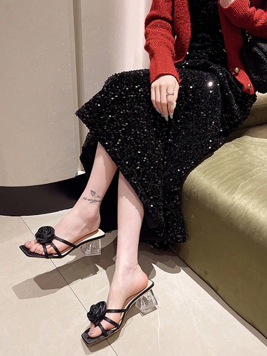 Women's 3D Flower Chunky Heel Sandals, Pastel Macaron Colors, 3D Flower ...