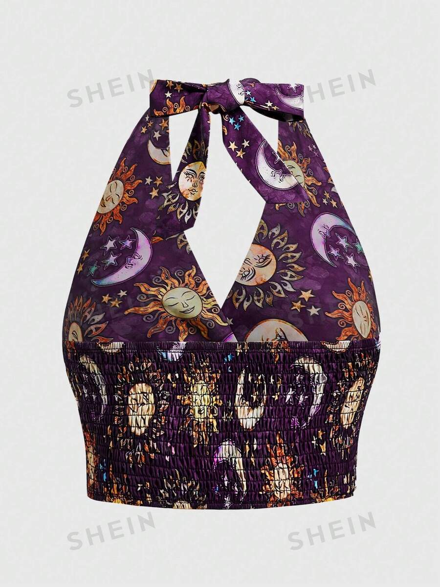 ROMWE Hippie Plus Size Women's Vintage 90S Hippie Band Sun Face Printed ...