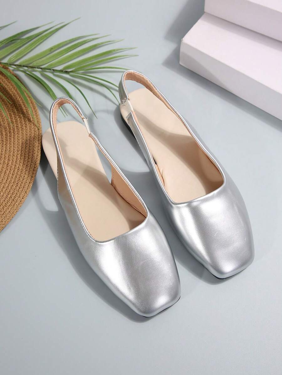 Silver Closed Toe Sandals For Women, New Style French Soft Leather ...