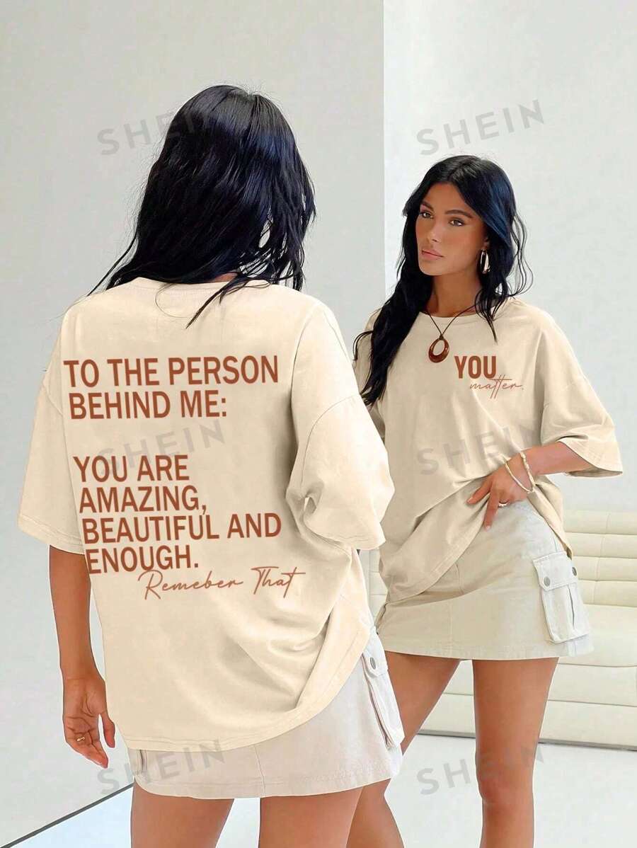 SHEIN CURVE+ Plus Size Letter Print Short Sleeve T-Shirt Summer TO THE ...