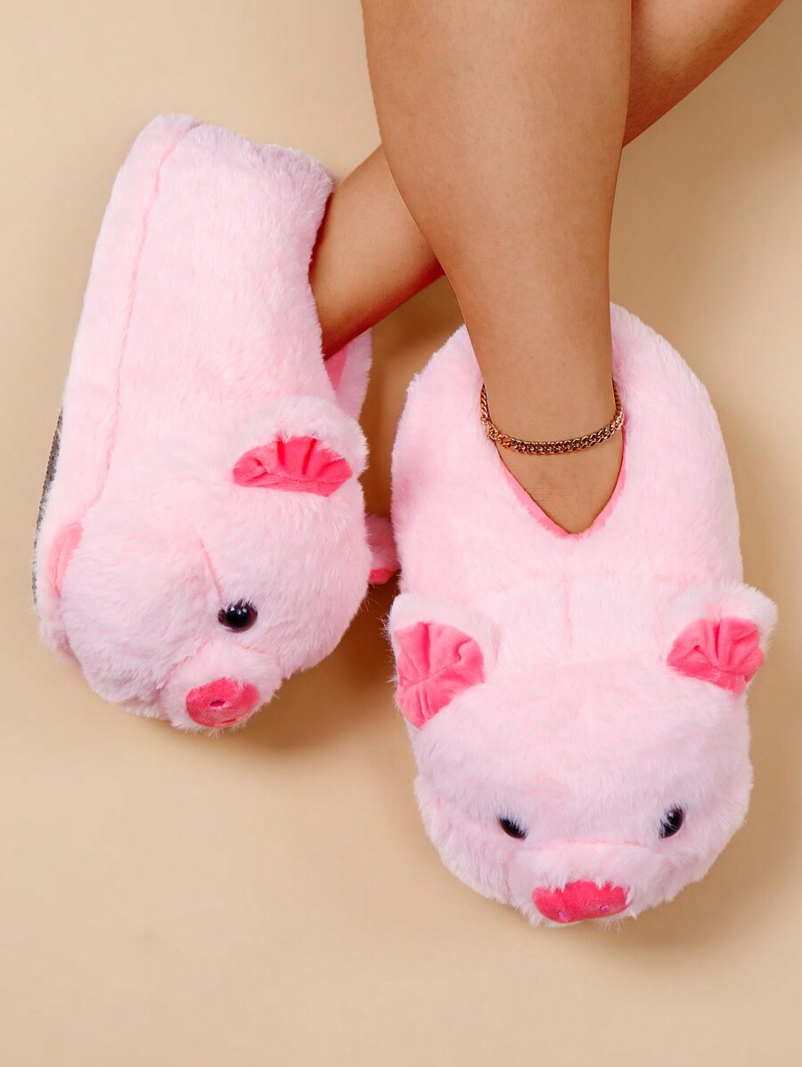 Cute Pig Design Thick Sole Funny Indoor Slippers, Warm & Non-Slip Soft ...