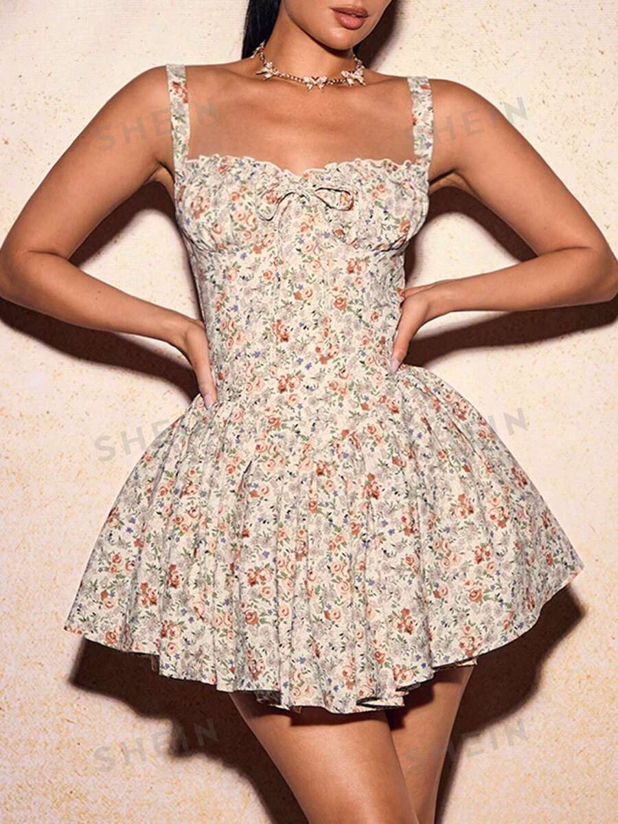 SHEIN SXY Summer Court Style Floral Ruffle Dress Ballet-Inspired Dress ...