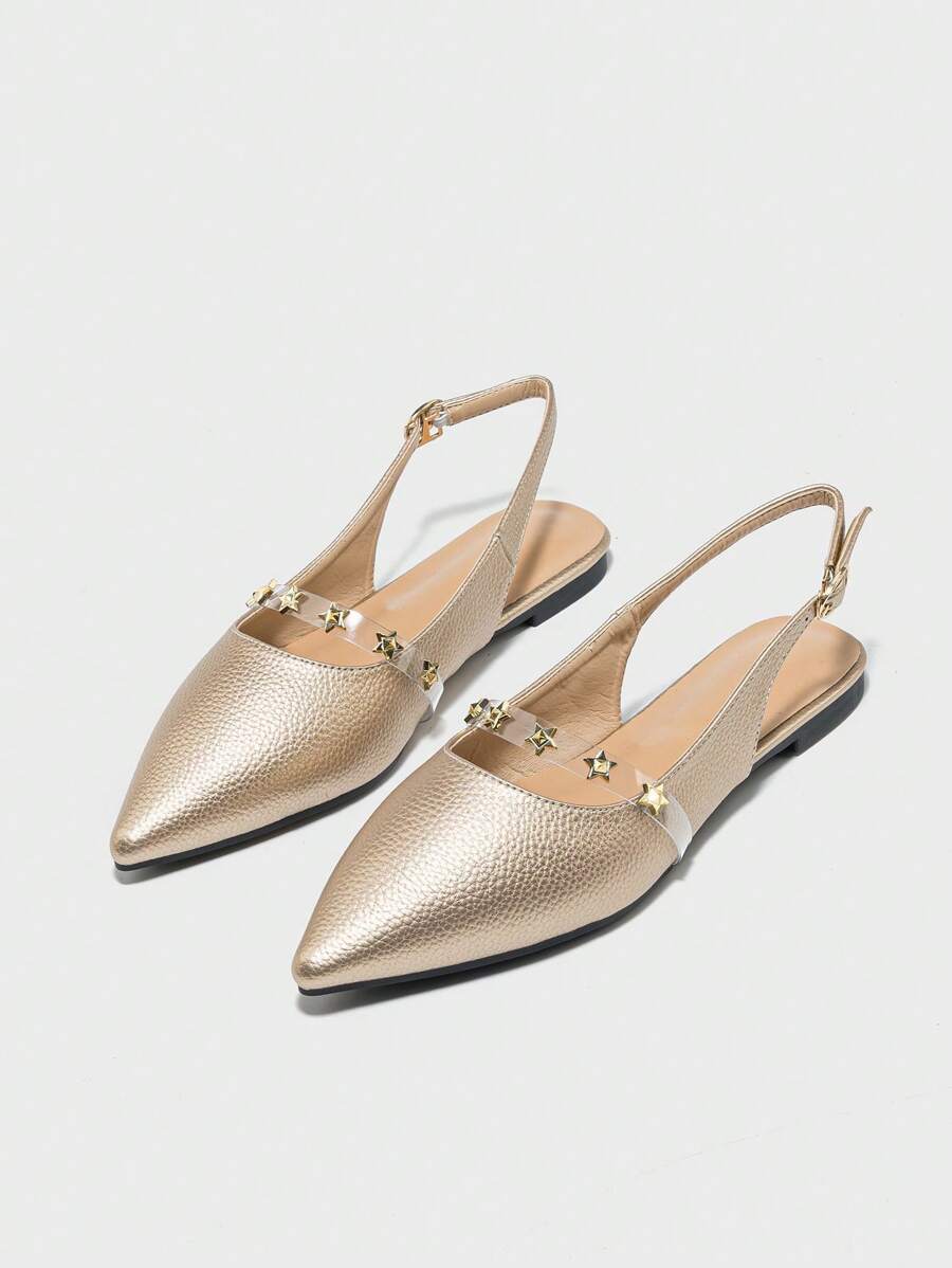 2024 Spring Summer Studded Pointed Toe Flat Sandals With Buckle Strap ...