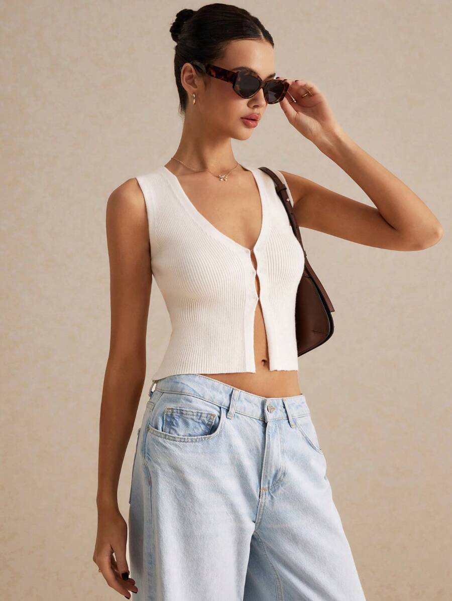 Poéselle Women's Summer Casual Solid Color Sleeveless Knit Top Simple ...