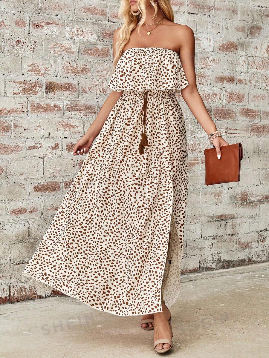 SHEIN LUNE Women's Vacation Style Allover Print Dress With Full Dress ...