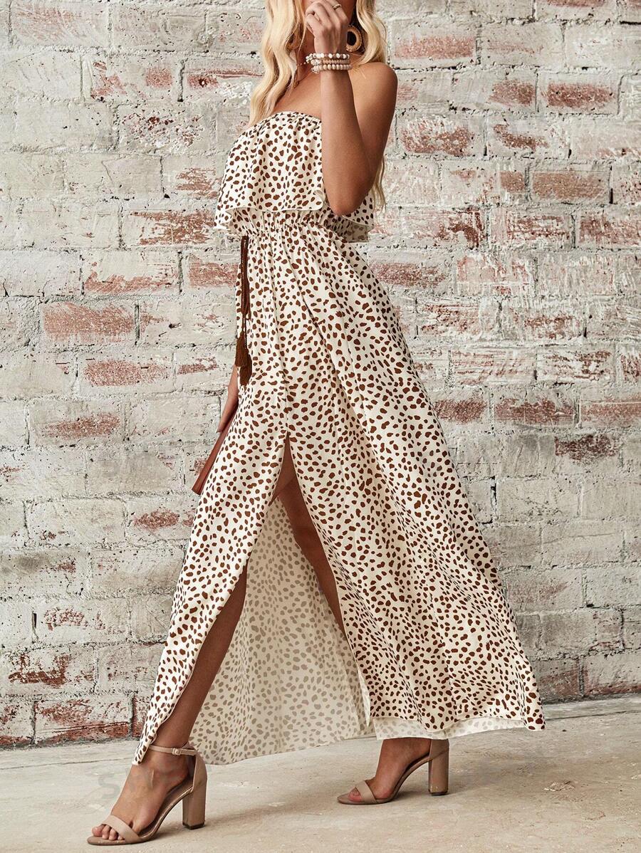 SHEIN LUNE Women's Vacation Style Allover Print Dress With Full Dress ...