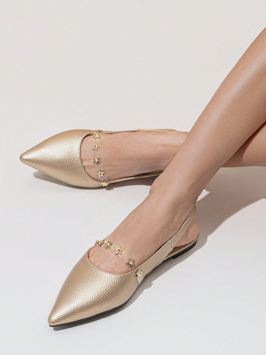 2024 Spring Summer Studded Pointed Toe Flat Sandals With Buckle Strap ...