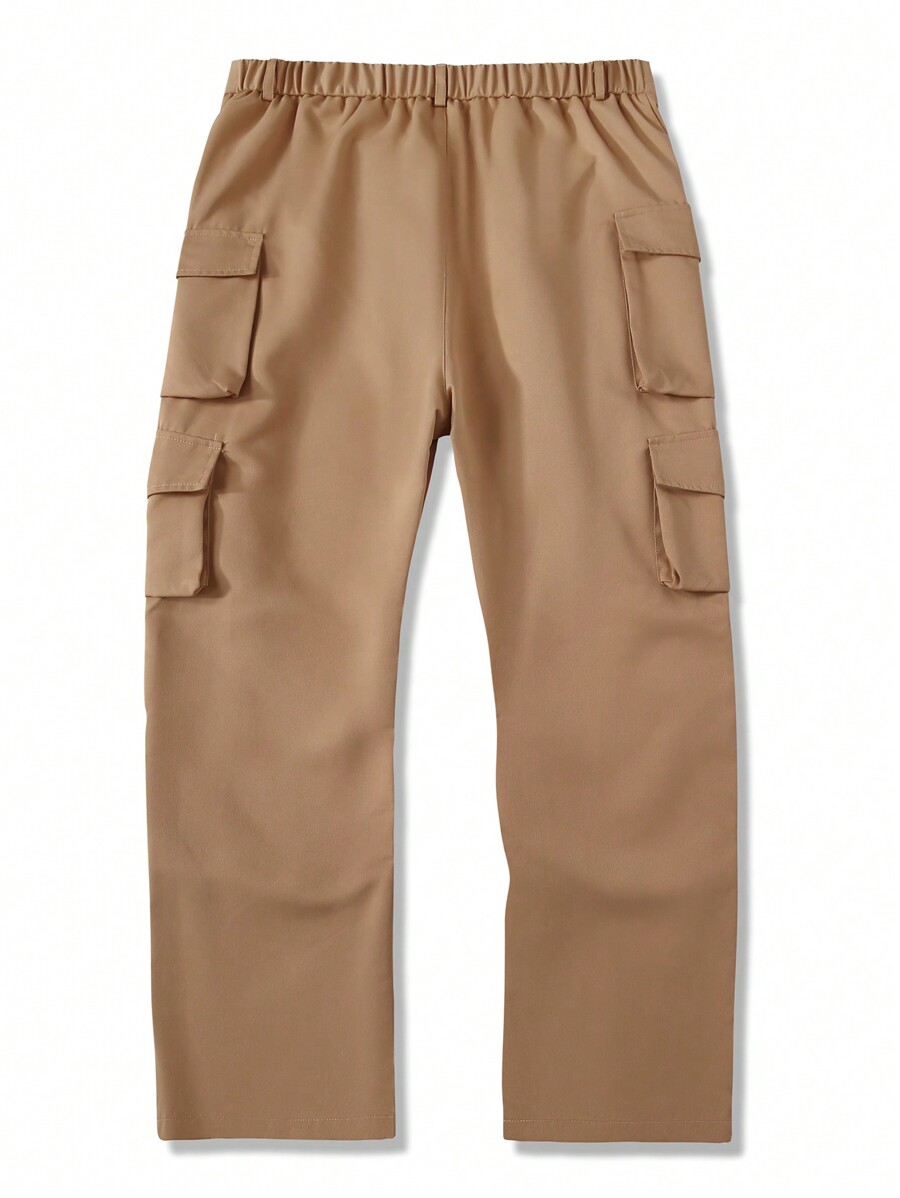 Manfinity EMRG Pantalón recto de unicolor caqui con múltiples bolsillos utilitarios para hombre ...