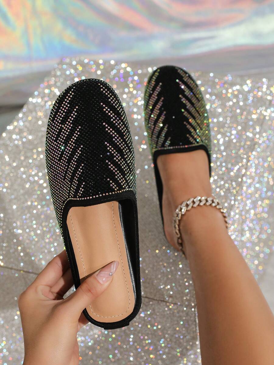 New Arrival Sparkling Diamond Flat Women's Slippers With Inner ...