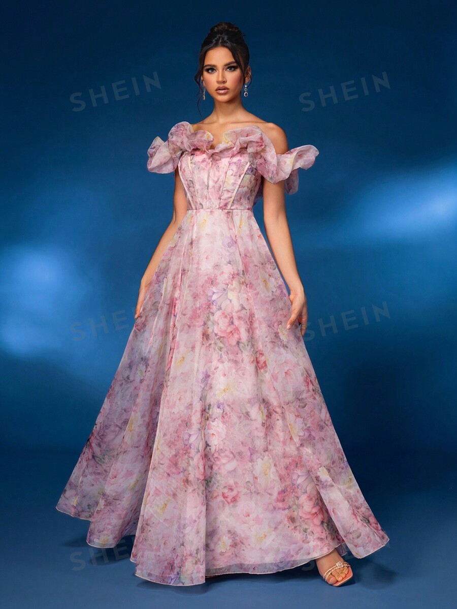 SHEIN Belle Elegant And Romantic Mint Green Sheen Chiffon Floral ...