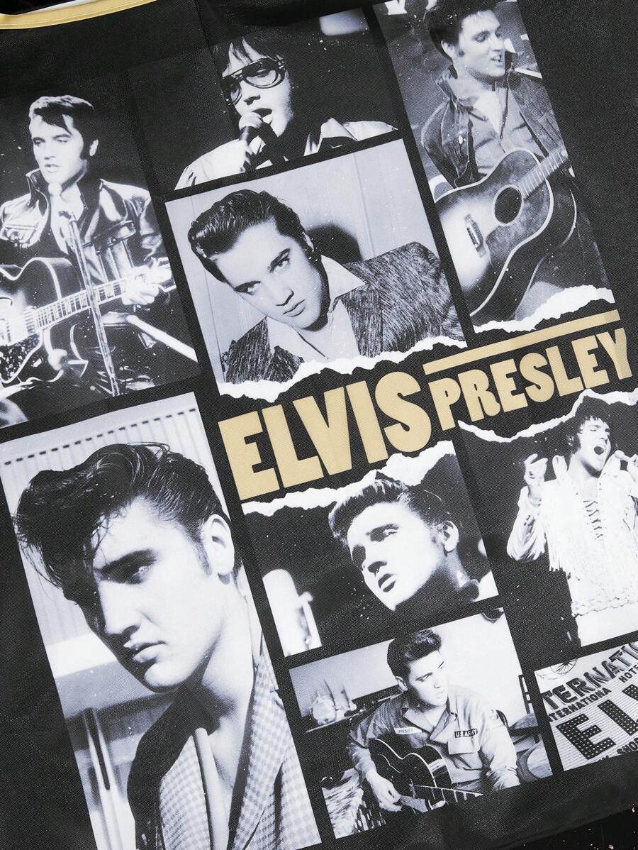 Elvis Presley X SHEIN Character And Letter Printed Contrast Binding ...