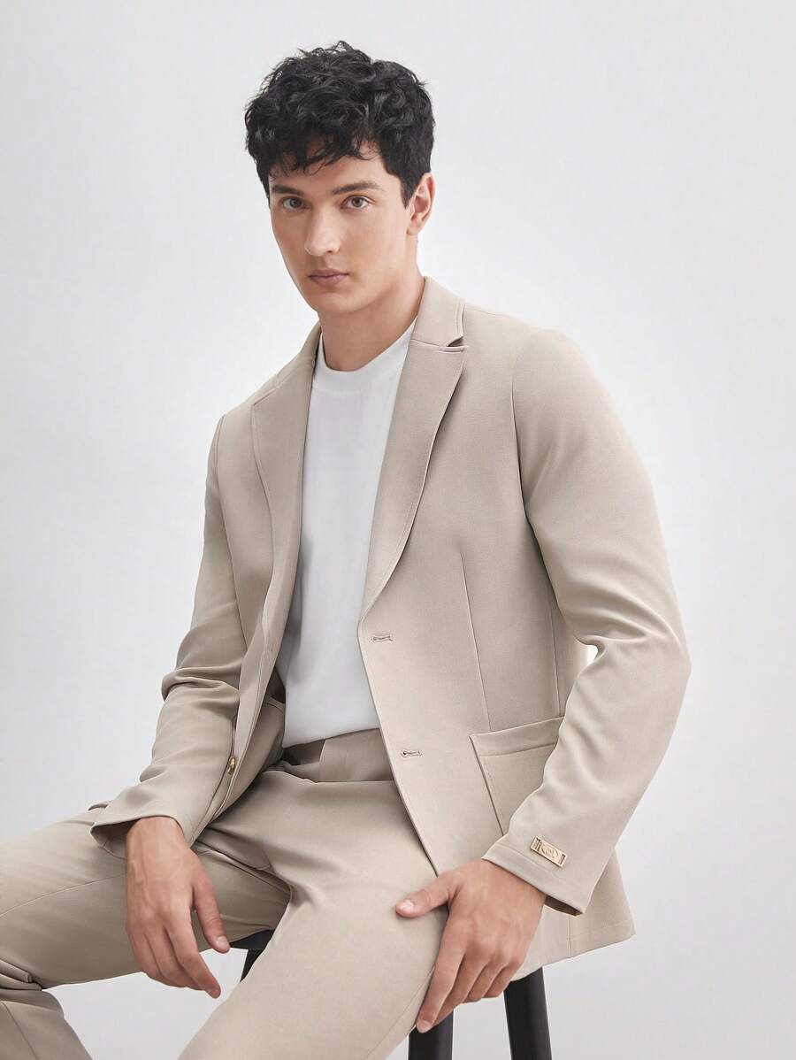 AKNOTIC 2pcs/Set Men's Business Casual Long Sleeve Shoulder Suit Jacket ...