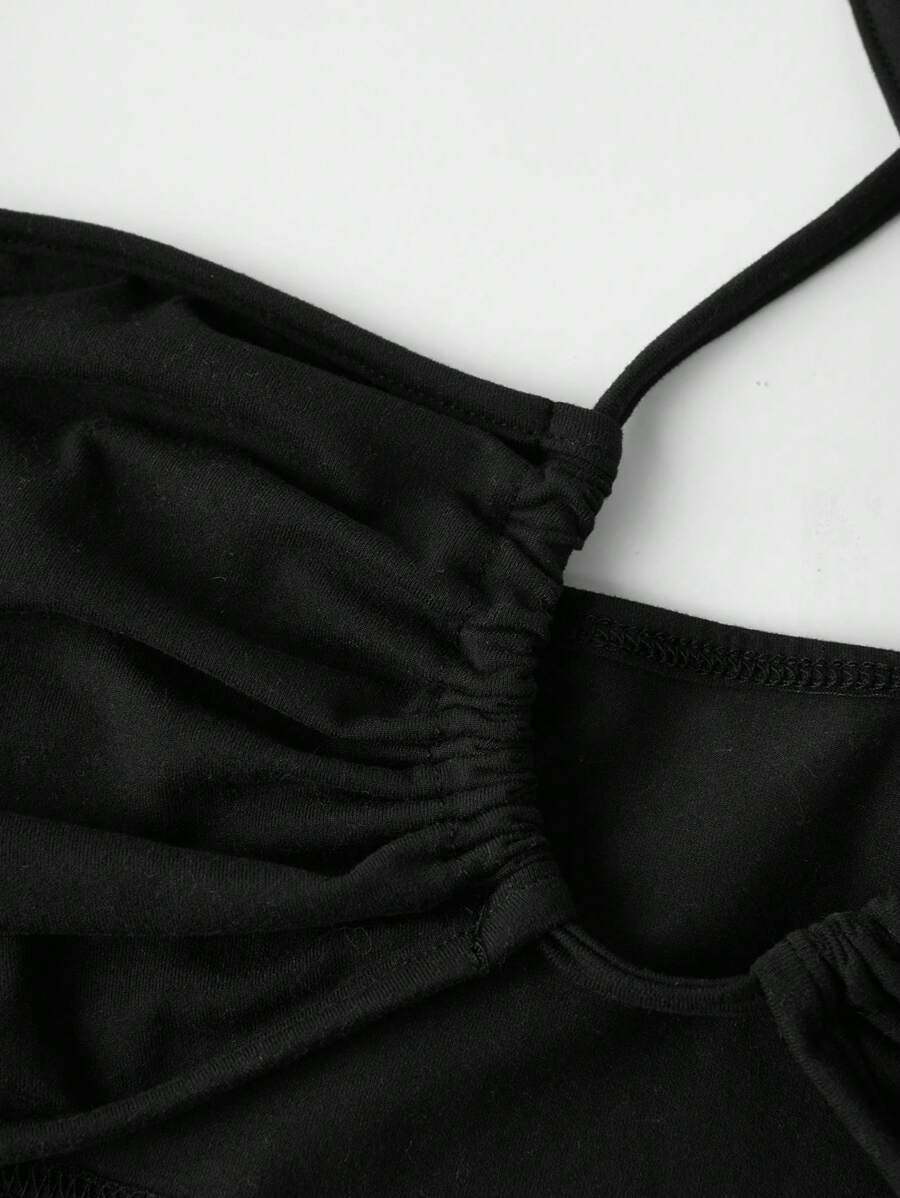 SHEIN MOD Summer Solid Color Criss-Cross Halter Top And Thigh-High ...