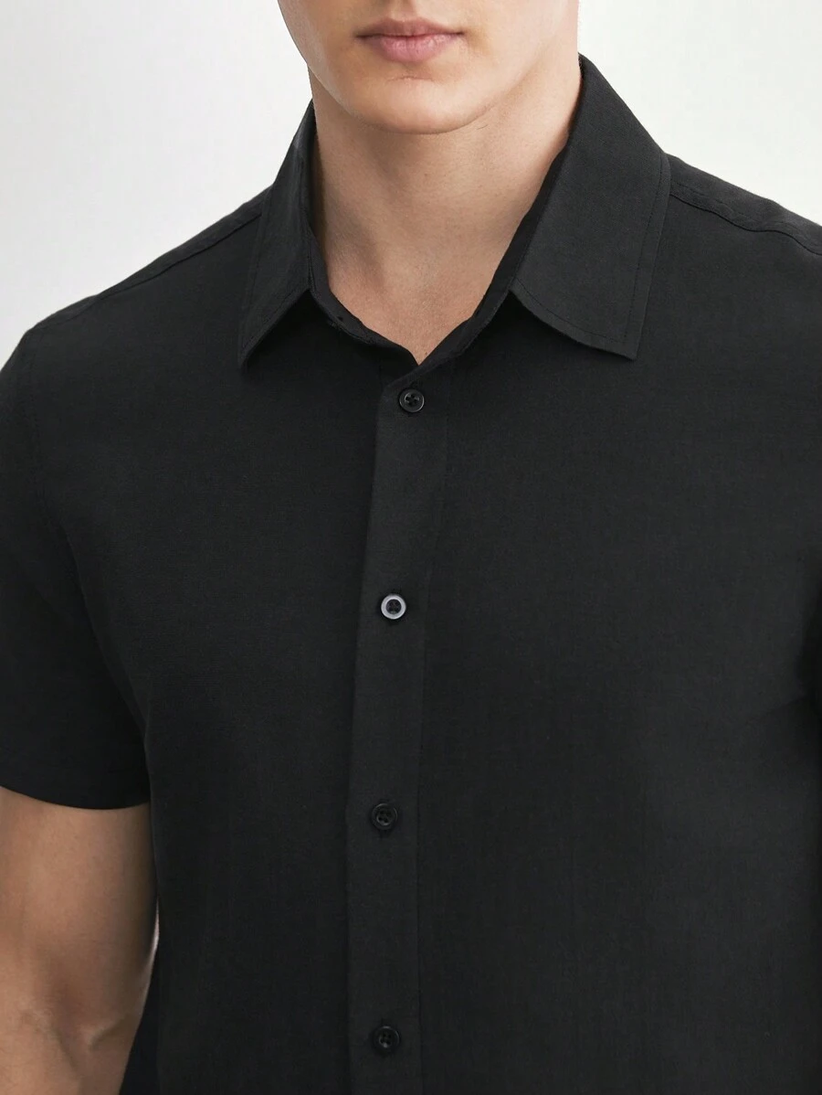 AKNOTIC Cotton Men's Woven Regular Short Sleeve Fitted Business Casual ...