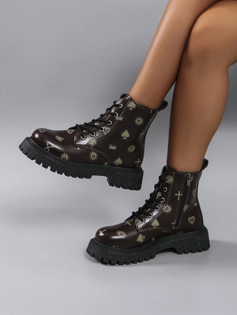 Western Punk Rock Style Brown Lace-Up Boots, Subculture Gothic Boots ...