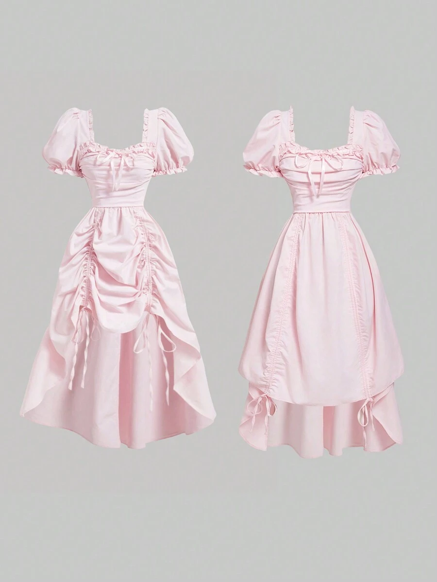 SHEIN MOD Summer Rave Festival Many Ways To Wear Pink Puff Sleeve Dress ...