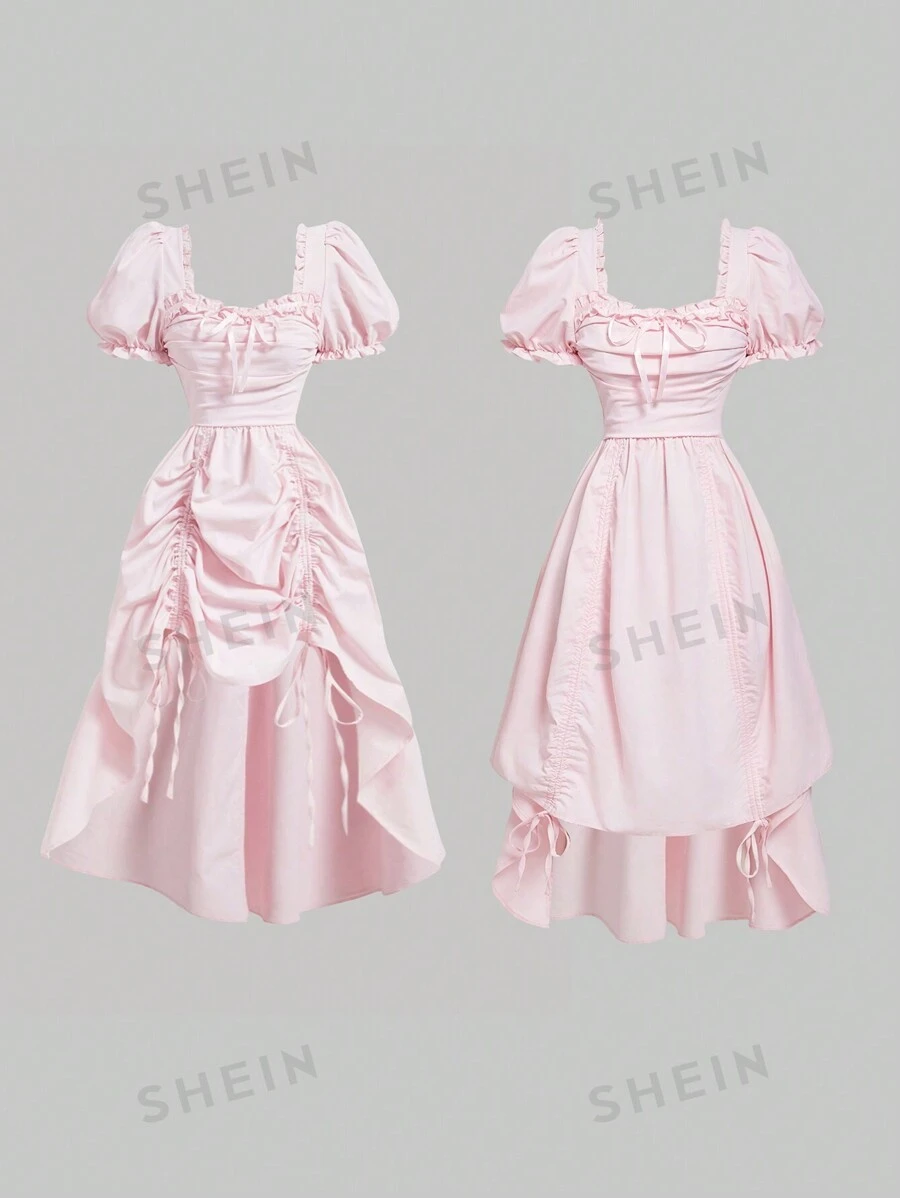 SHEIN MOD Summer Rave Festival Many Ways To Wear Pink Puff Sleeve Dress ...