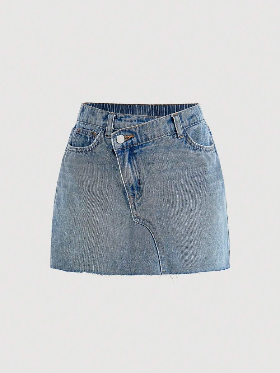 SHEIN Tween Girls Y2K Trendy Stonewashed Stepped Waist Denim Short Mini ...