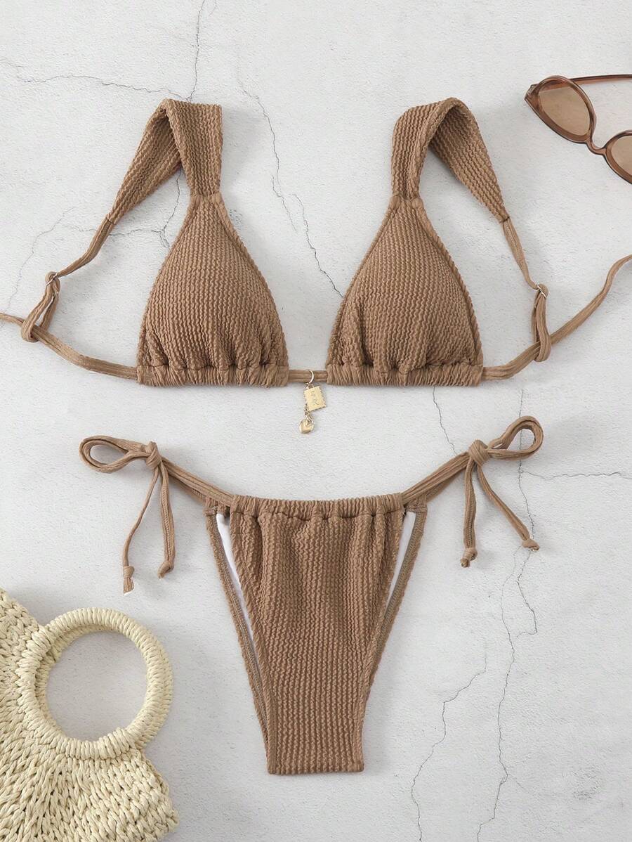 SHEIN Swim Women's Solid Color Minimalist Vacation Swimwear Set With ...