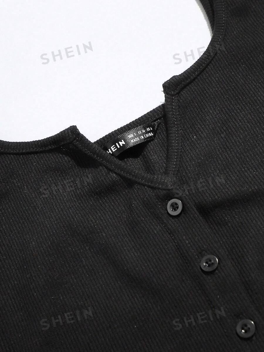 SHEIN EZwear Notched Neck Button Front Cropped Tank Top, Going Out Top ...