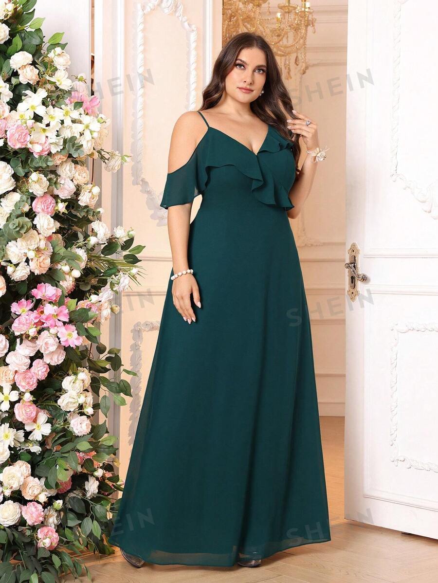 SHEIN Belle Vestido verde escuro Plus Size com babados irregulares em ...