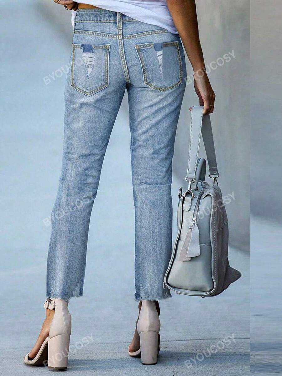 Ripped Raw Hem Jeans | SHEIN USA