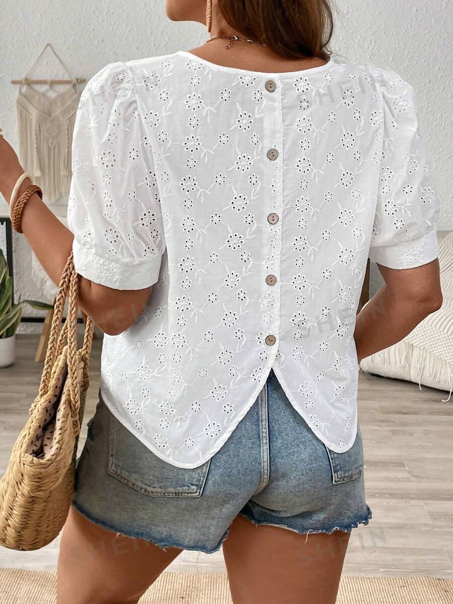 SHEIN VCAY Camisa de botones con abertura trasera para maestros, de estilo francés romántico ...