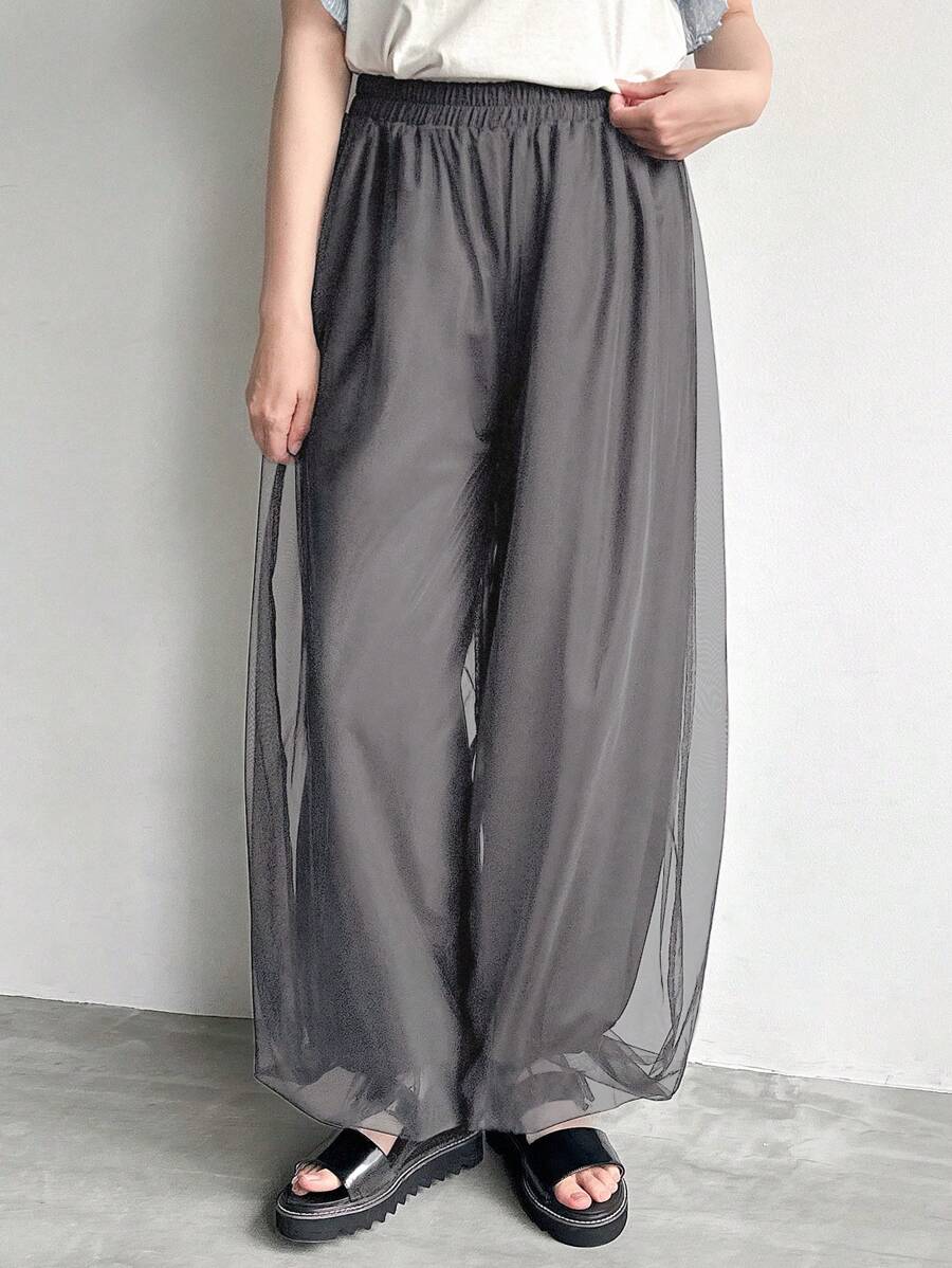 FRIFUL Women's Overlay Loose Casual Mesh Wide Leg Pants, Summer | SHEIN USA