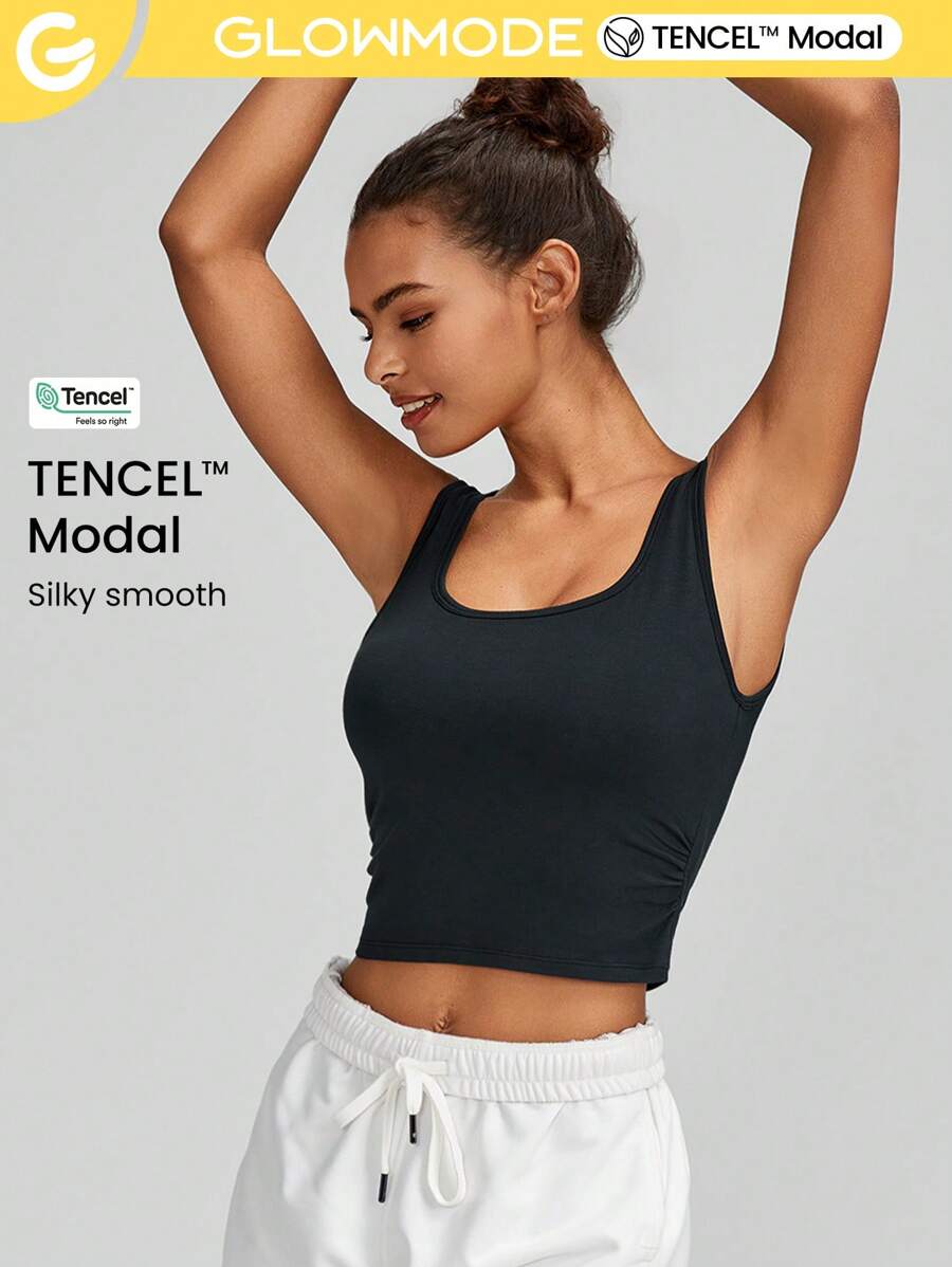 GLOWMODE Modal Pleated Tank Light Support Low Impact Yoga Studio Gym ...