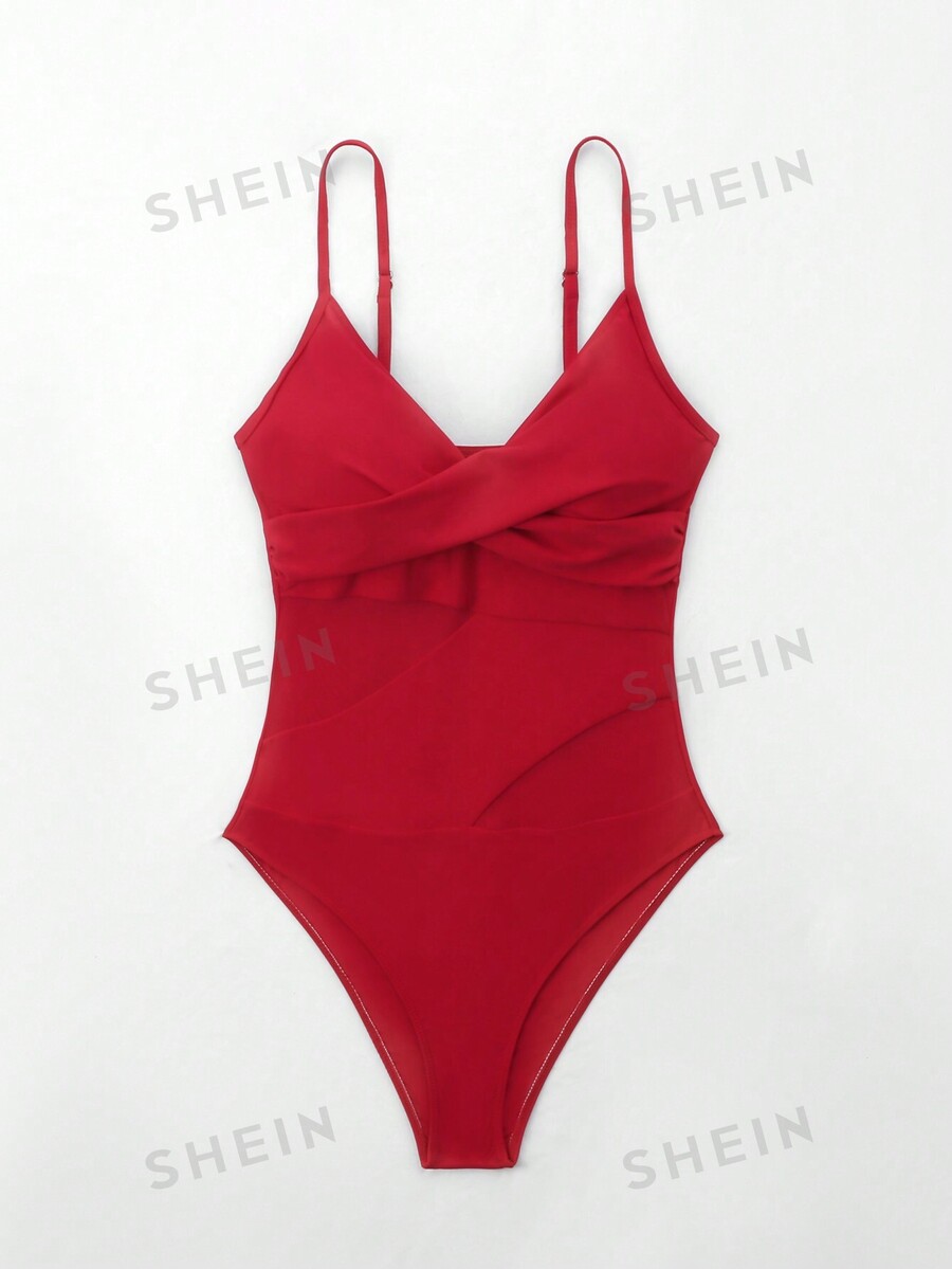 Shein Swim Contrast Mesh Twist Front One Piece Swimsuit Shein Uk