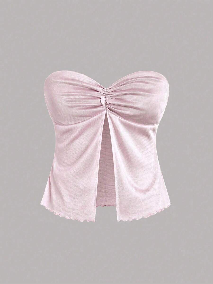 Sweetra Top sans bretelles sexy avec un devant et un milieu froncés et ...