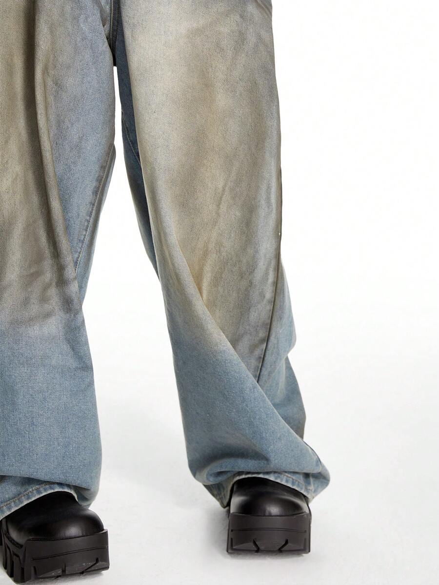 Manfinity EMRG Men's Vintage Washed Distressed Wide Leg Jeans Baggy ...