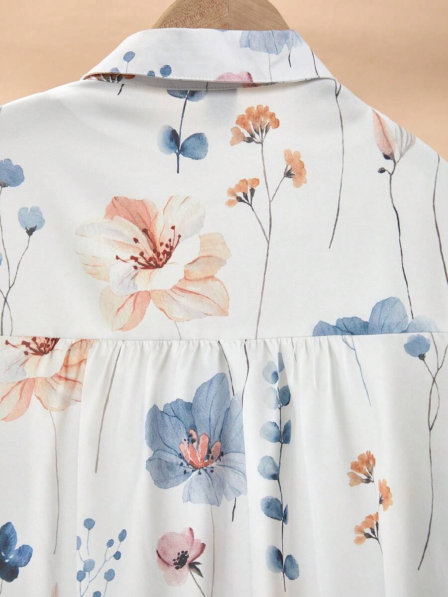 SHEIN Unity Random Floral Pattern Long Sleeve Summer Shirt,Long Sleeve ...