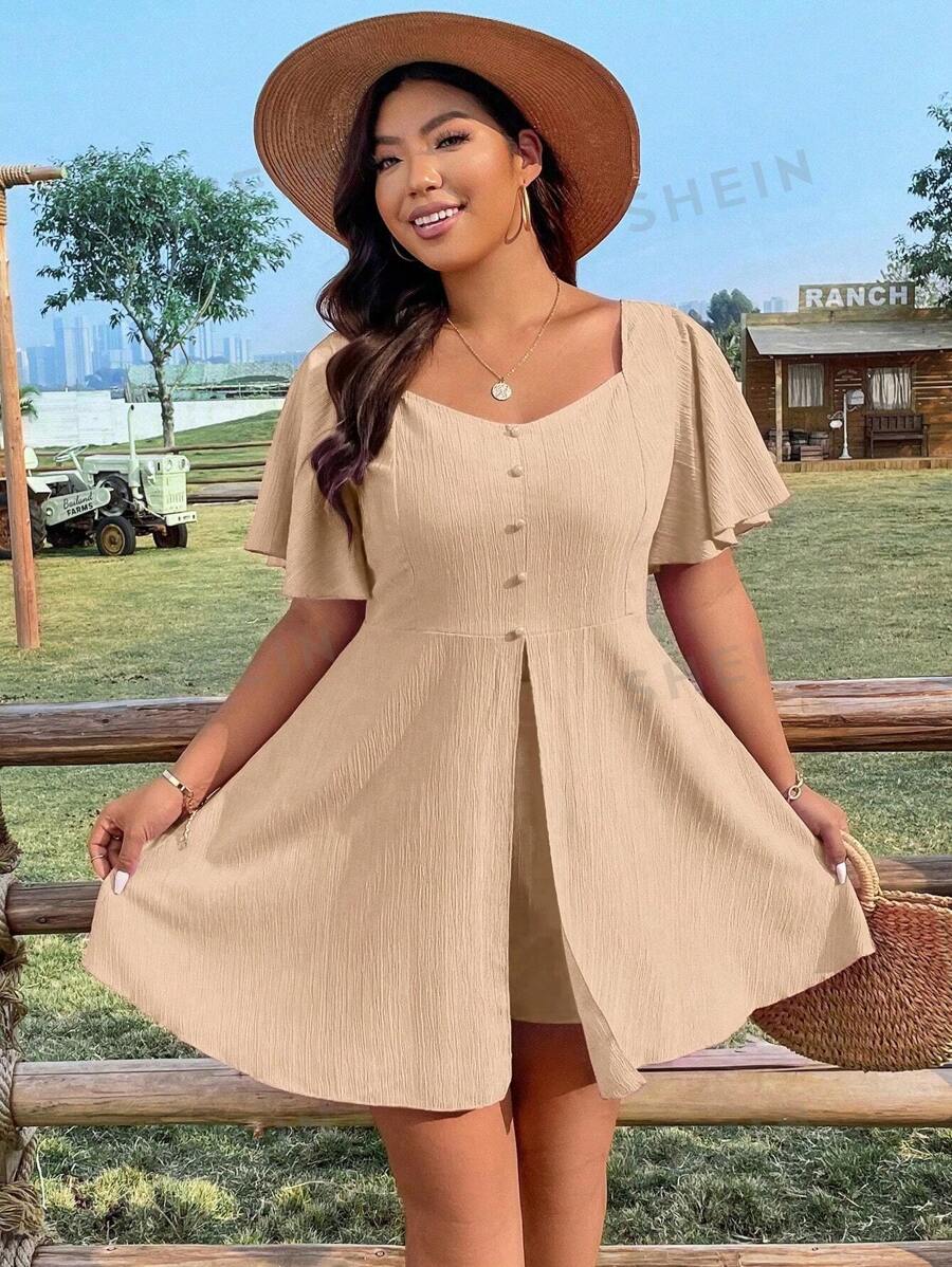 SHEIN WYWH Plus Size Women's Solid Color Simple Daily Outfit Two-Piece ...