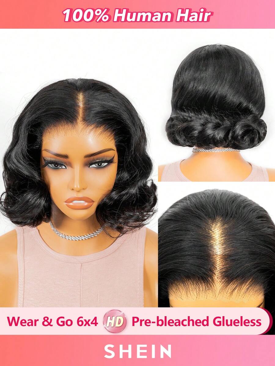 Pre Bleached Glueless HD Lace Body Wave Bob 6*4 180% 8-14 Inch Lace ...