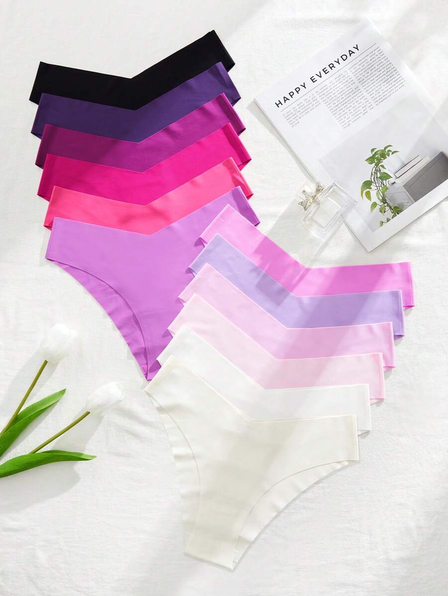 Shein Eraneu 12pcs Women's Simple Low Waist V-Shaped Panties(No Visible ...