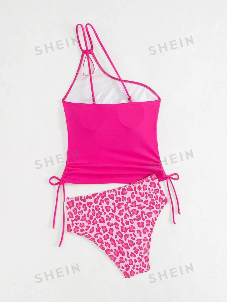 SHEIN Swim Women's Summer Beach Solid Color Hot Pink Asymmetrical ...