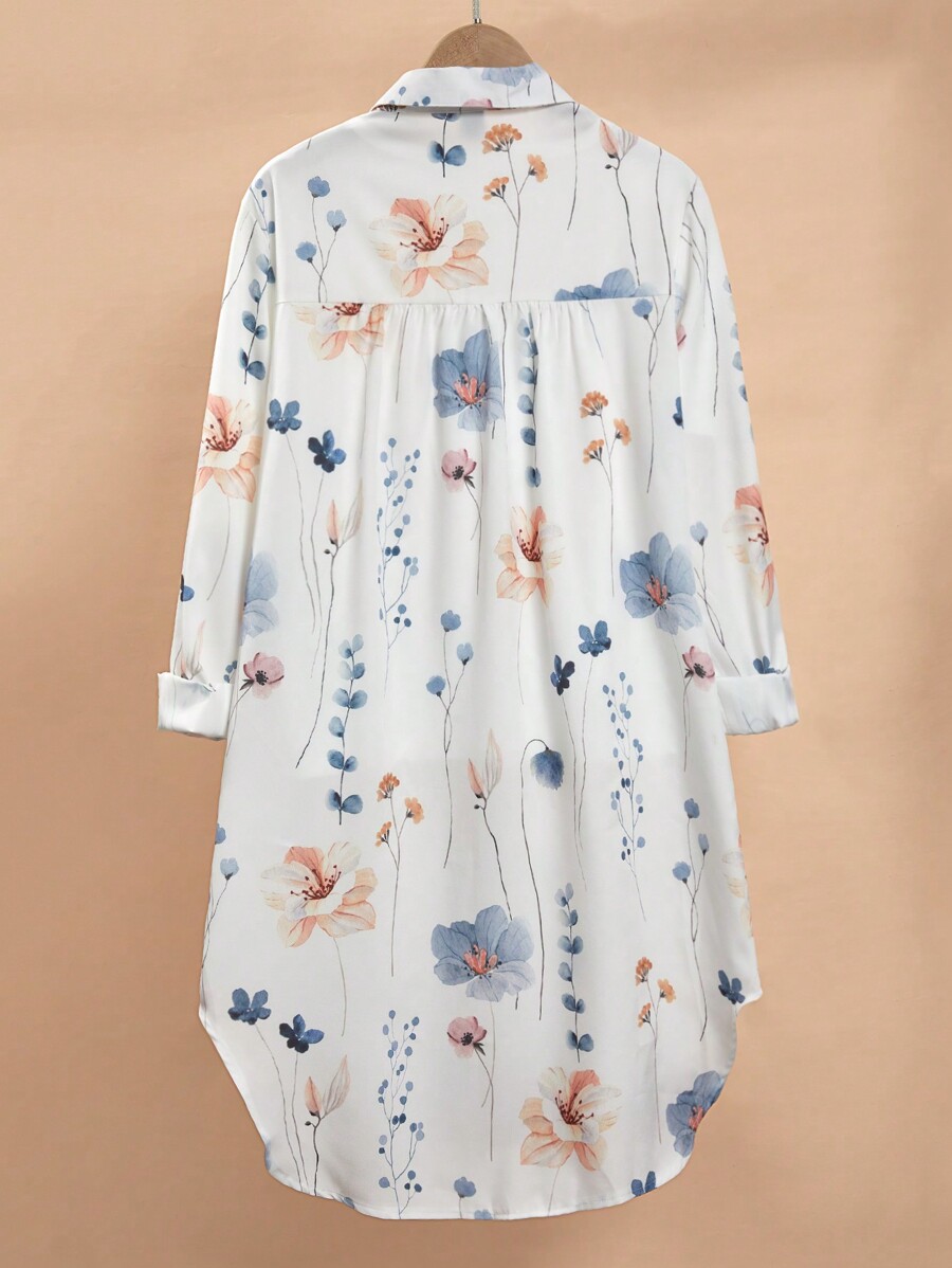 SHEIN Unity Random Floral Pattern Long Sleeve Summer Shirt,Long Sleeve ...