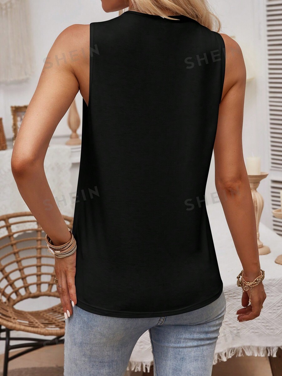 SHEIN LUNE Plus Size Vintage Pressed Pattern Casual Tank Top, THE FEMALE GAZE PETRIFY THE | SHEIN UK