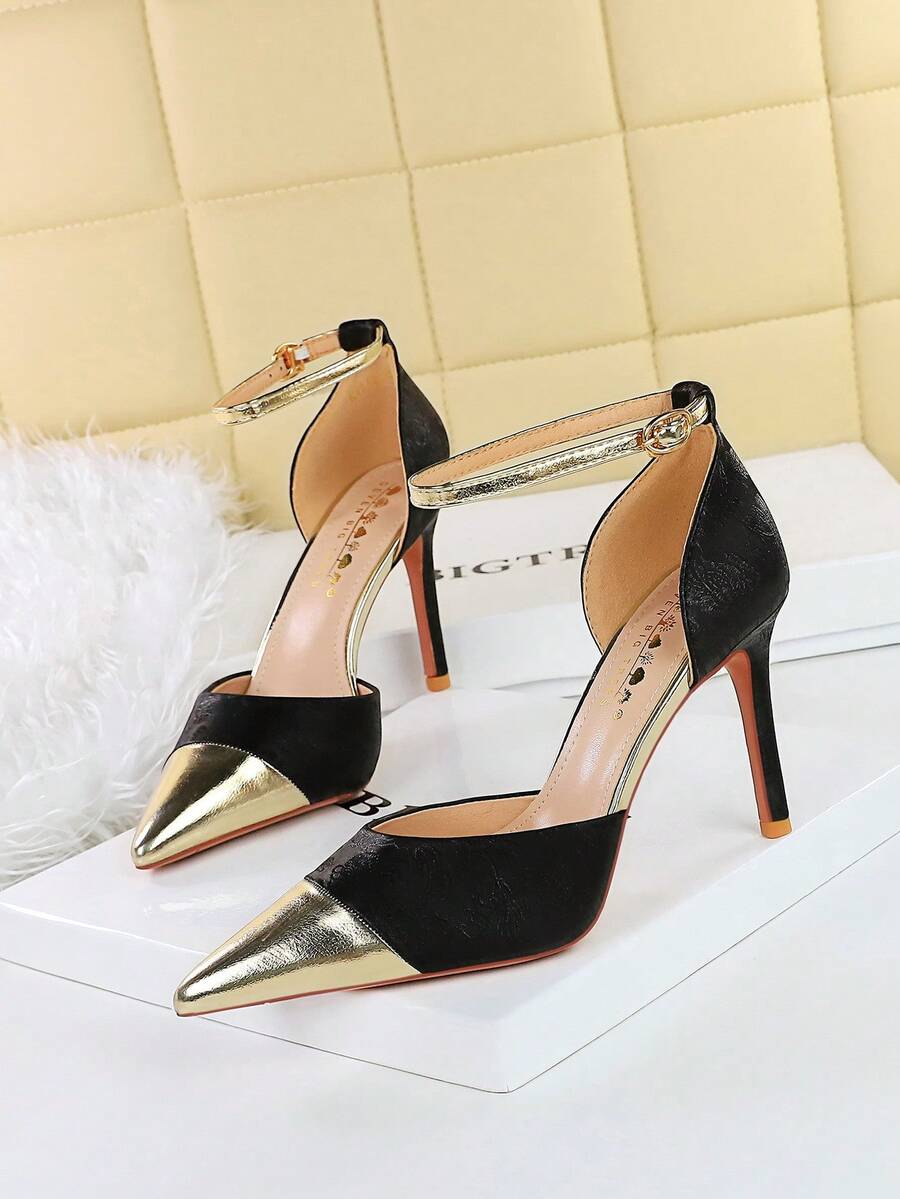 Chinese Style Hollow Out High Heel Shallow Mouth Pointed Toe Spliced ...