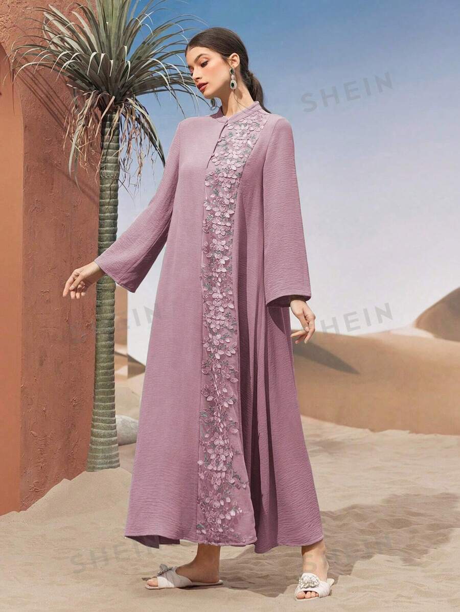 SHEIN Najma Vestido Árabe Diário de Manga Longa Simples para Mulheres ...