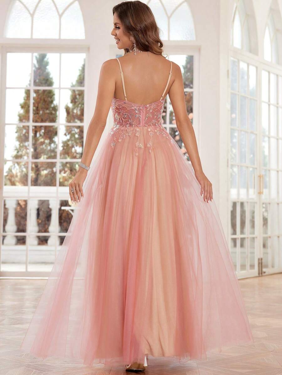 Pink Sequin Prom Dresses Deep V-Neck Zipper Back Homecoming Party Gowns ...