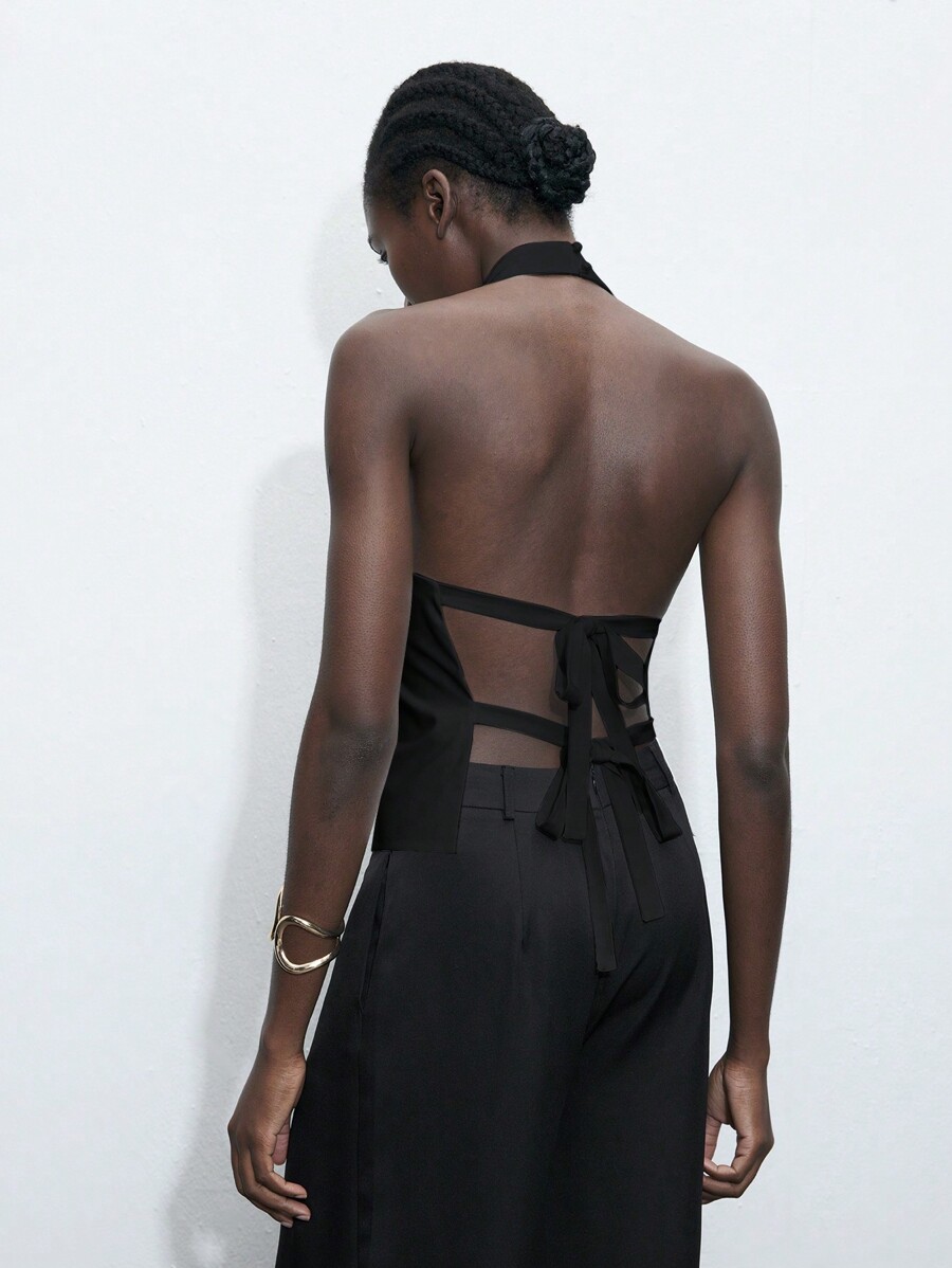 Maija Women's Vintage Style Solid Color Backless Halter Neck Tie Back ...