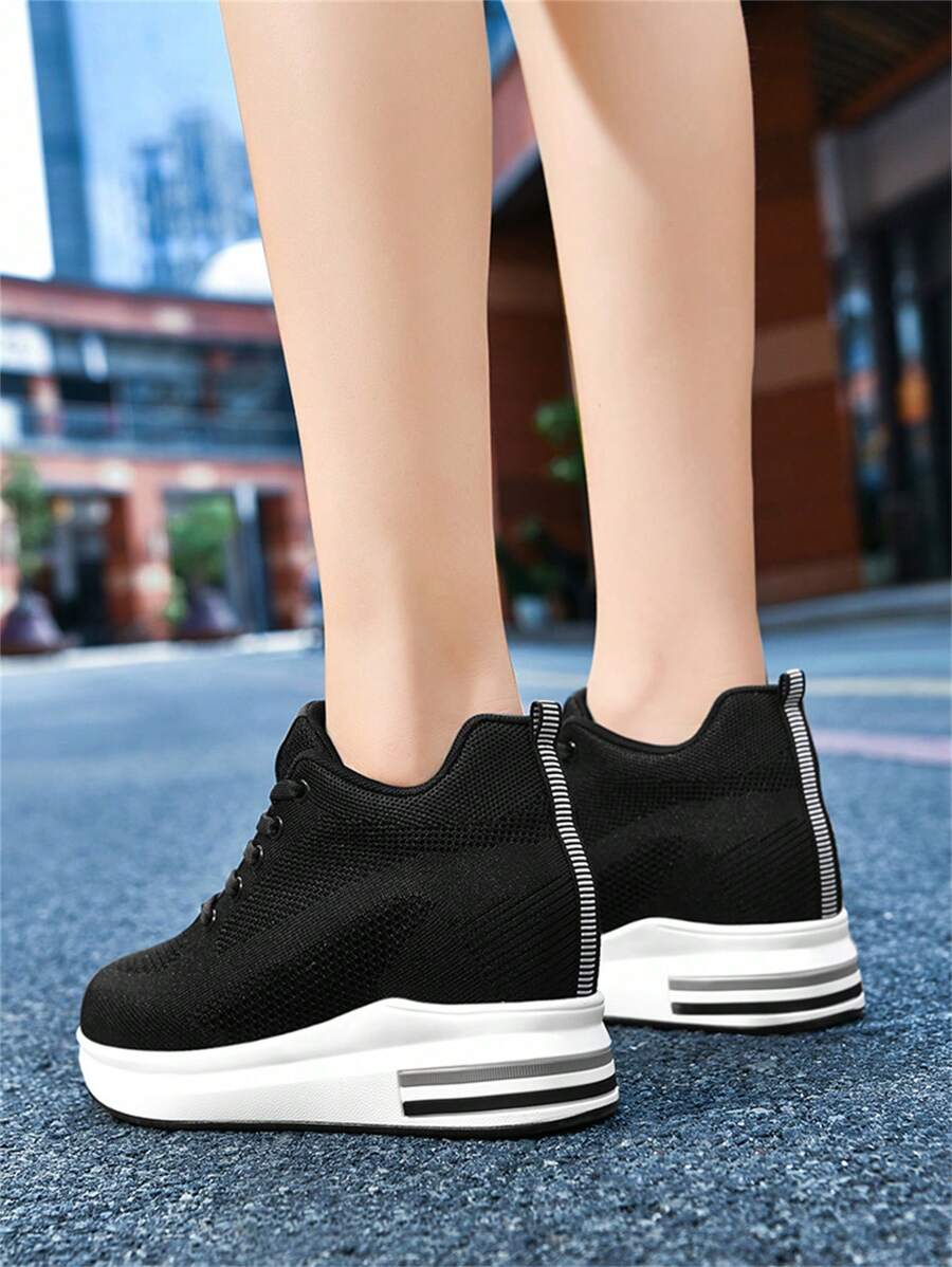 Women's Wedge Platform Sneakers, Casual Lace-Up Round Toe Rubber Sole ...