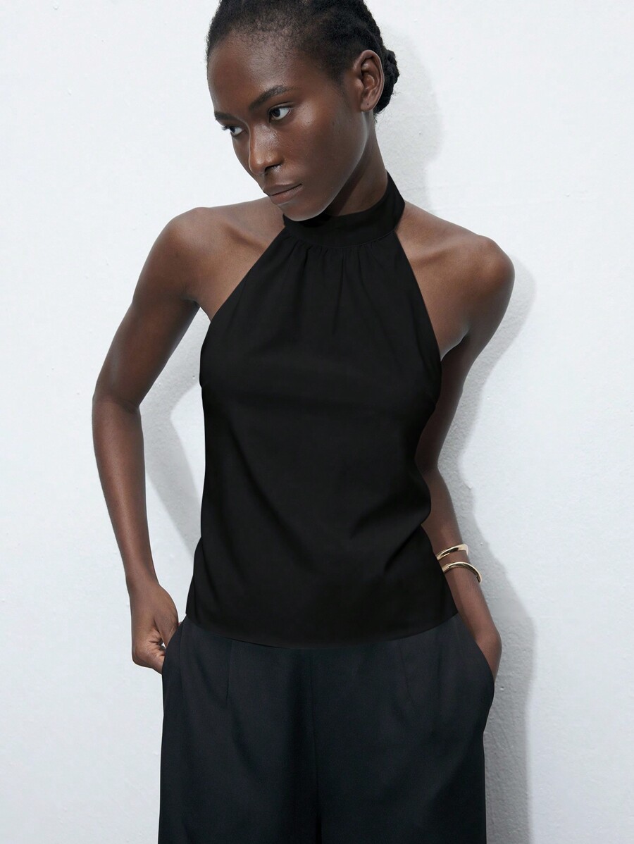 Maija Women's Vintage Style Solid Color Backless Halter Neck Tie Back ...