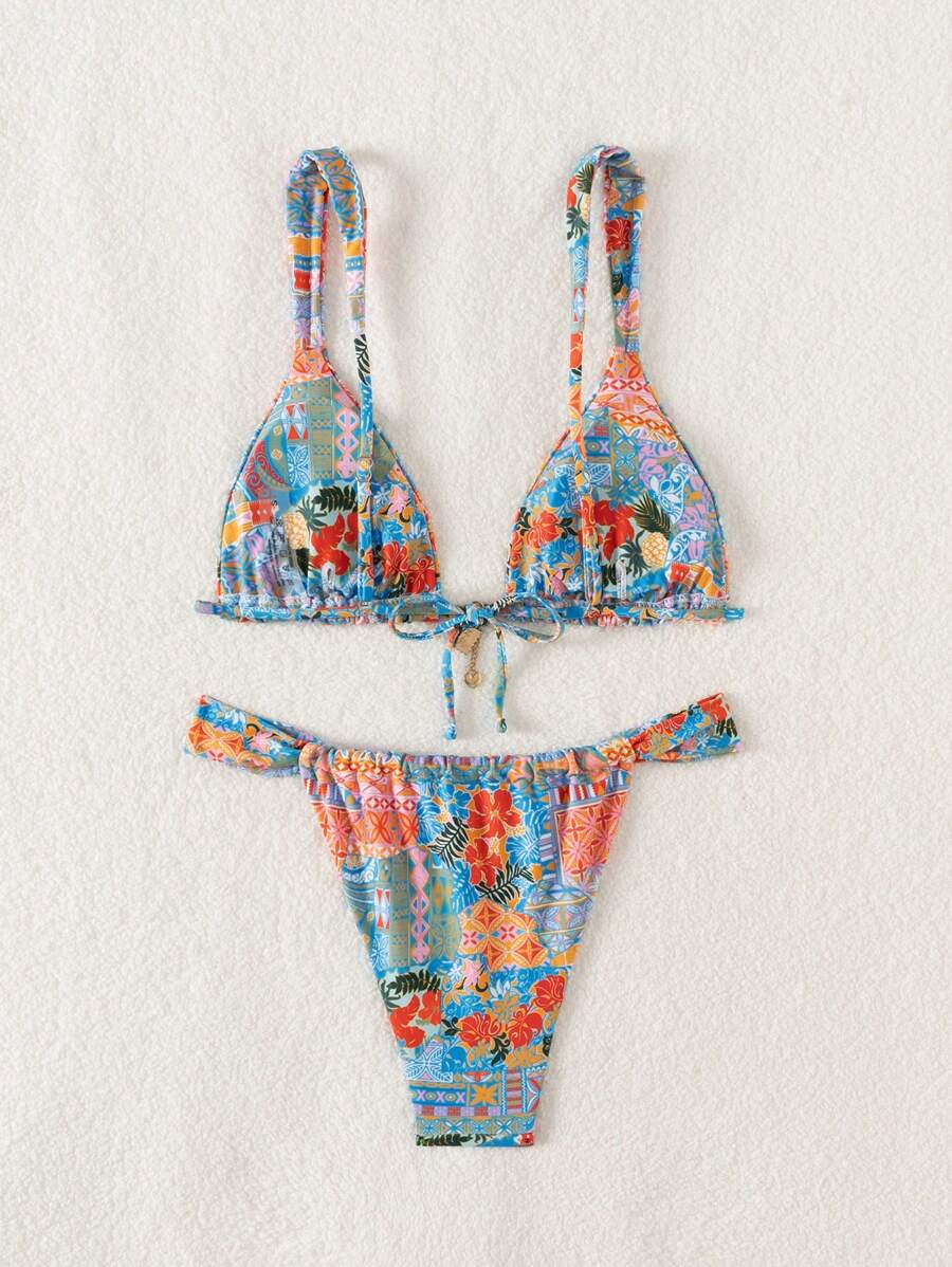 Swim Vcay Womens Tropical Plant Printed Sexy Bikini Set For Summer